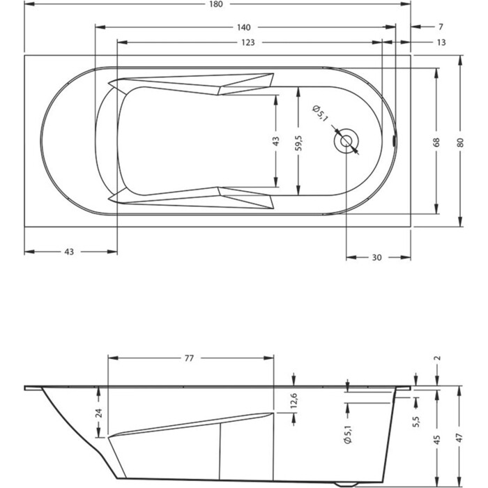 Купить Акриловая ванна Riho Lazy 180x80 с ножками (B081001005, 207095 ...